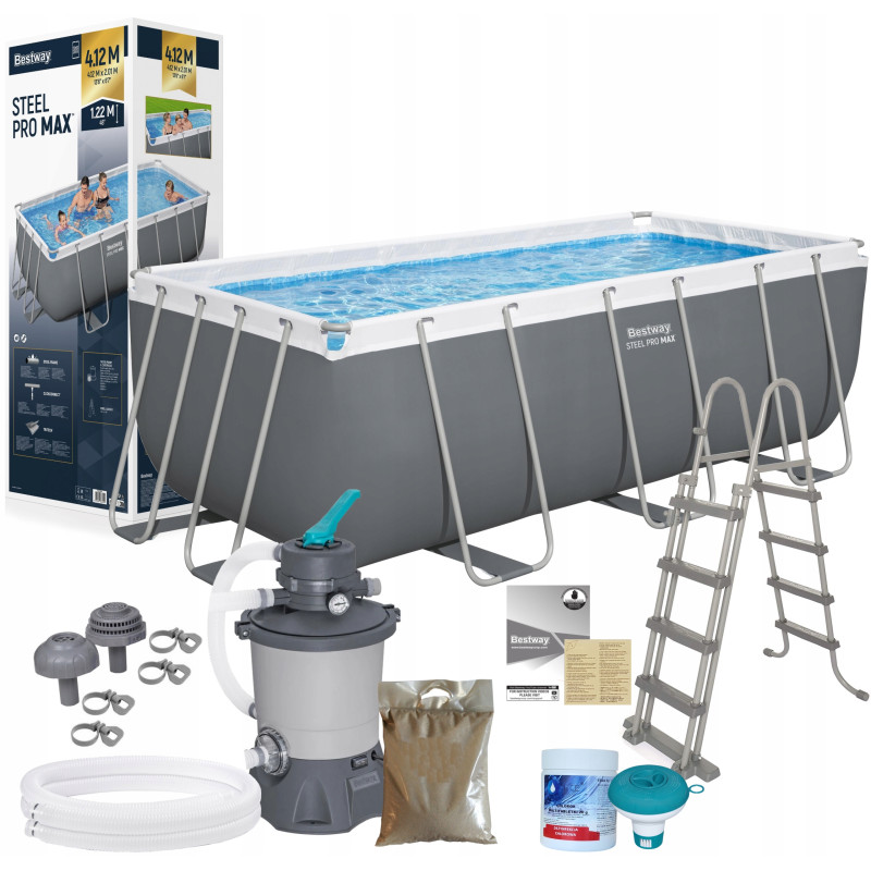 Basen Ogrodowy 412x201x122cm Pompa piaskowa Piasek Chlor Bestway 56456